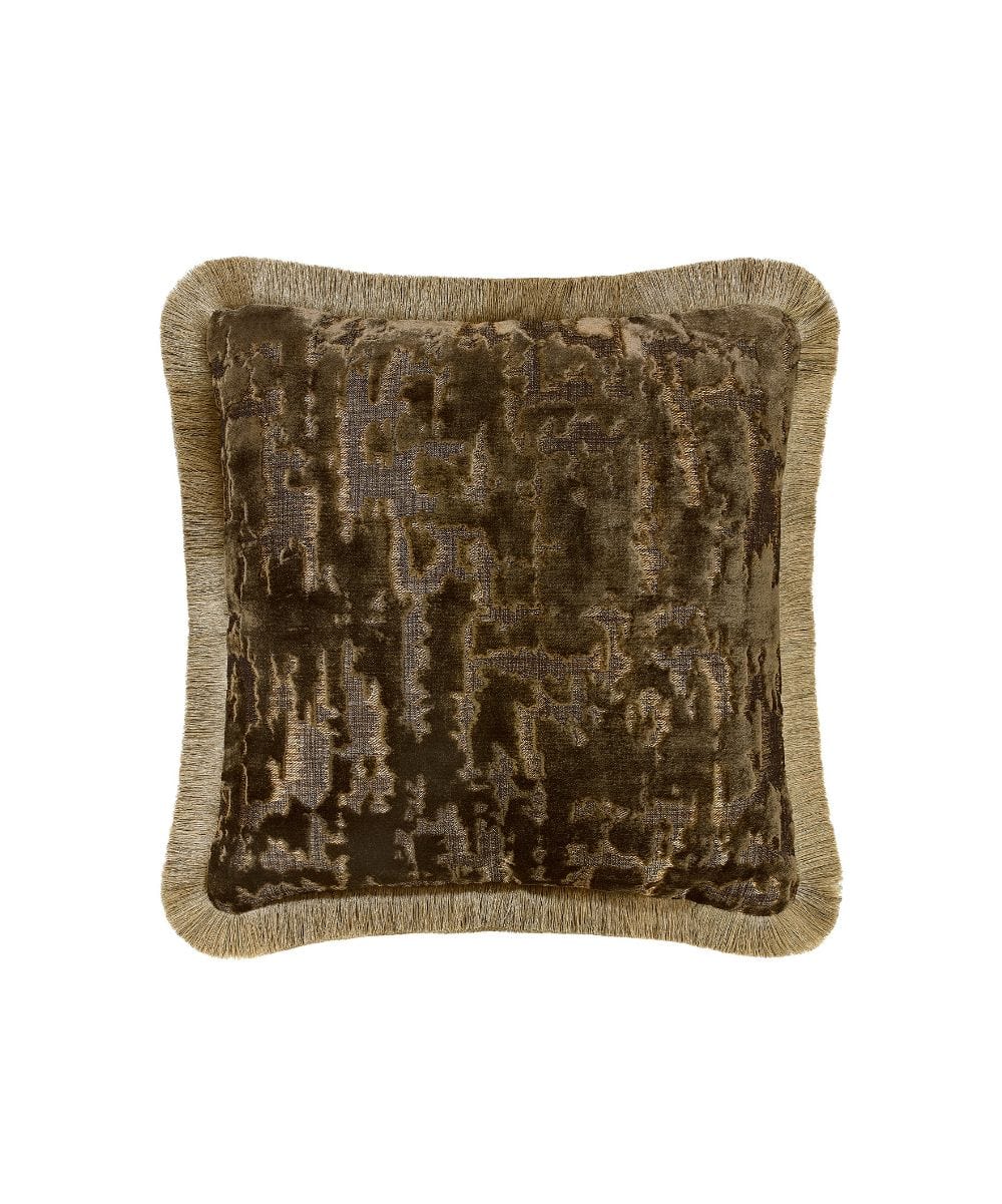 Caribou Mocha Brown Cushion with Moss Silk Fringe – Fameed Khalique