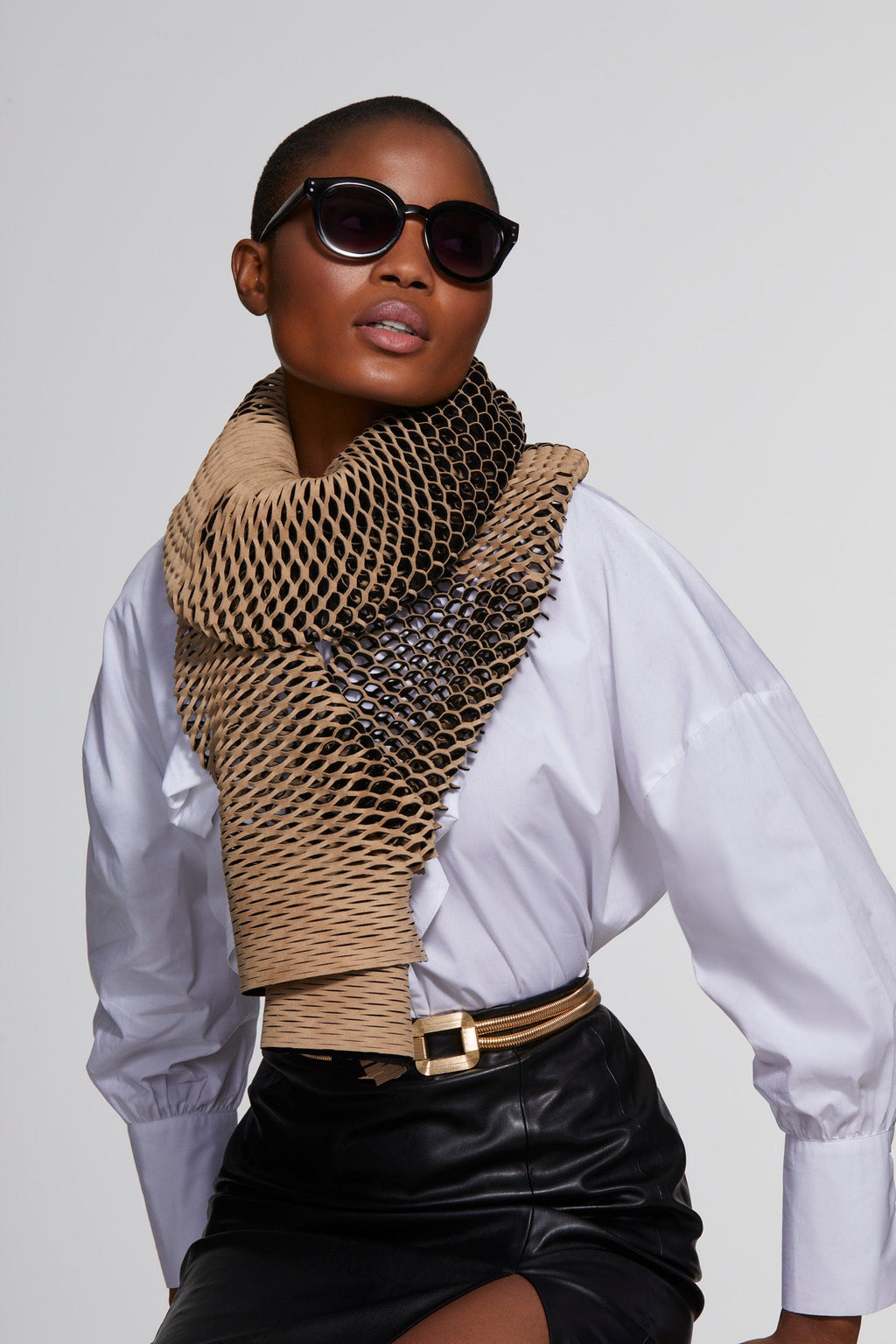 Bonded suede and cashmere mesh scarf – Fameed Khalique