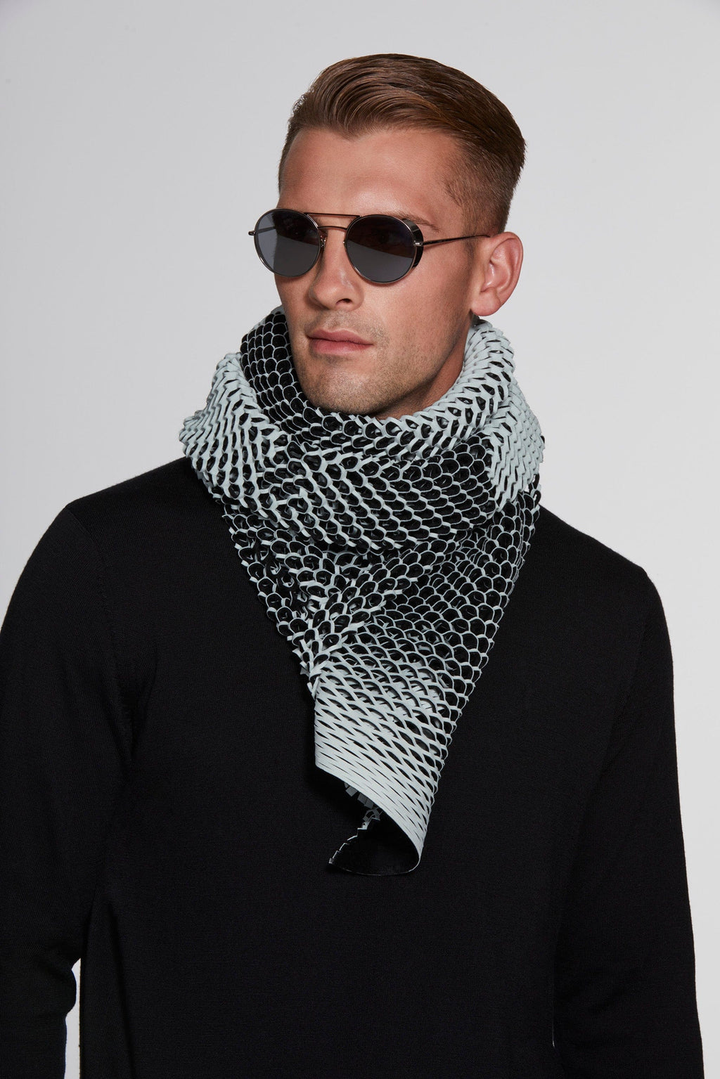 Bonded suede and cashmere mesh scarf – Fameed Khalique